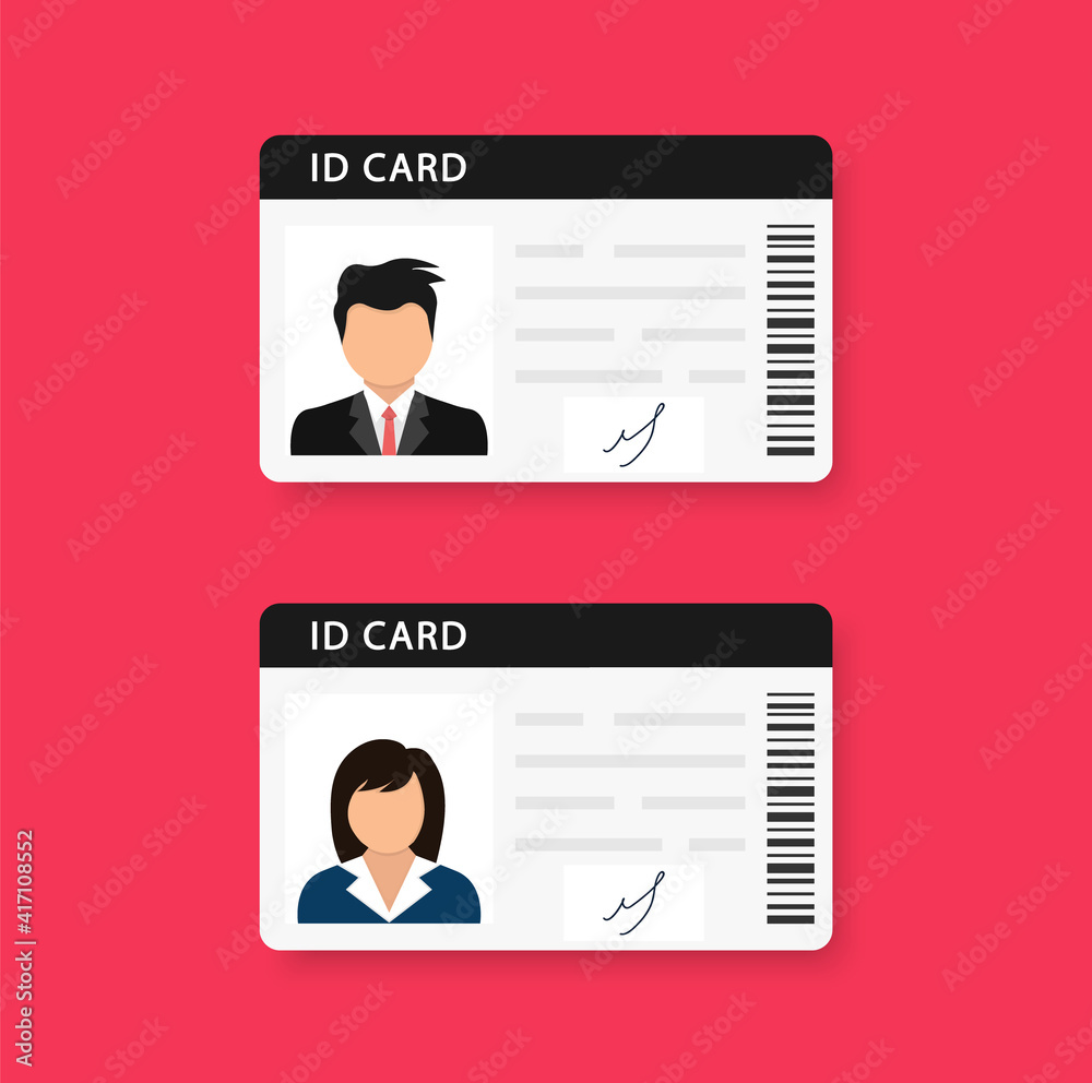 Woman and man plastic ID cards, car driver licences with male and ...