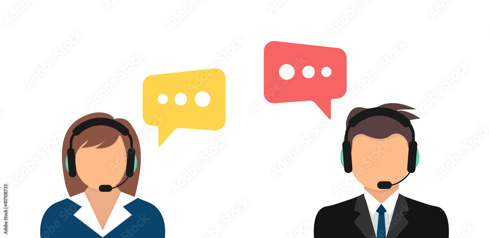 Call center. Support service. Male and female call center working in ...