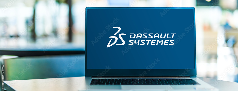 Foto de Laptop computer displaying logo of Dassault Systemes do Stock ...