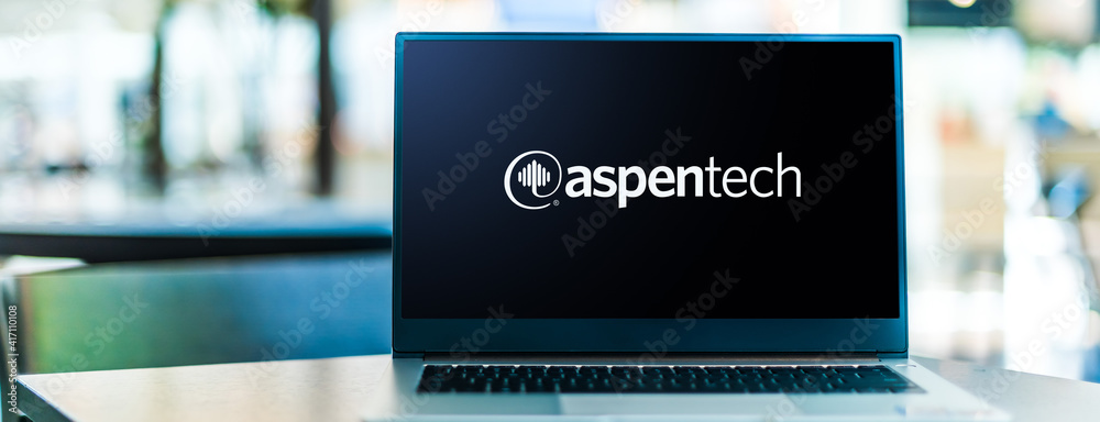 Laptop computer displaying logo of Aspen Technology Stock Photo | Adobe ...