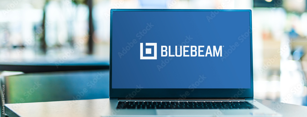 Laptop computer displaying logo of Bluebeam, Inc Stock Photo | Adobe Stock