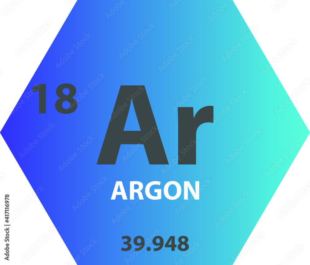 Ar Argon Noble gas Chemical Element vector illustration diagram, with atomic number and mass ...