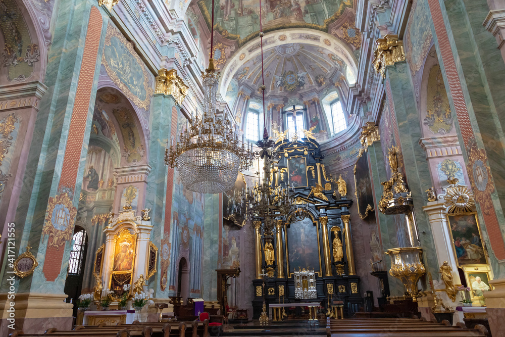 Foto Stock LUBLIN, POLAND - FEBRUARY 21, 2021: View on Cathedral of St ...