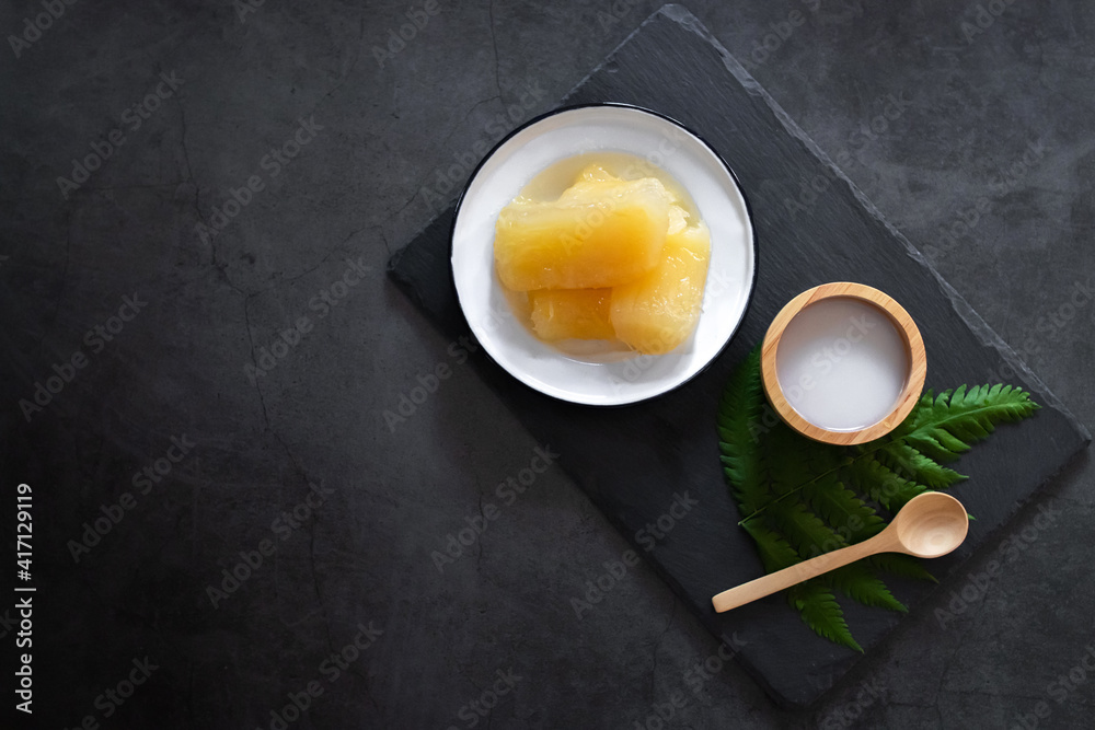 Cassava in syrup usually served coconut milk in vintage zinc coating ...