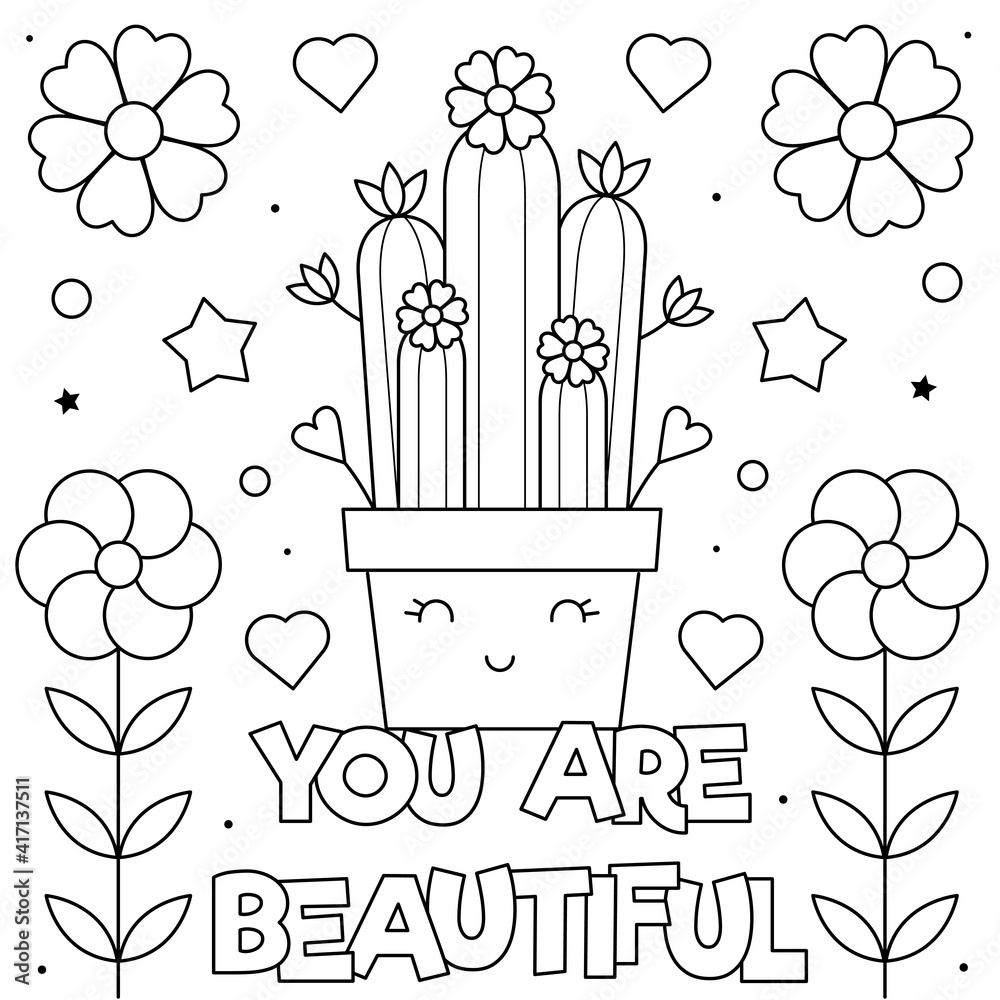 You are beautiful. Coloring page. Vector illustration of flowers. Stock ...