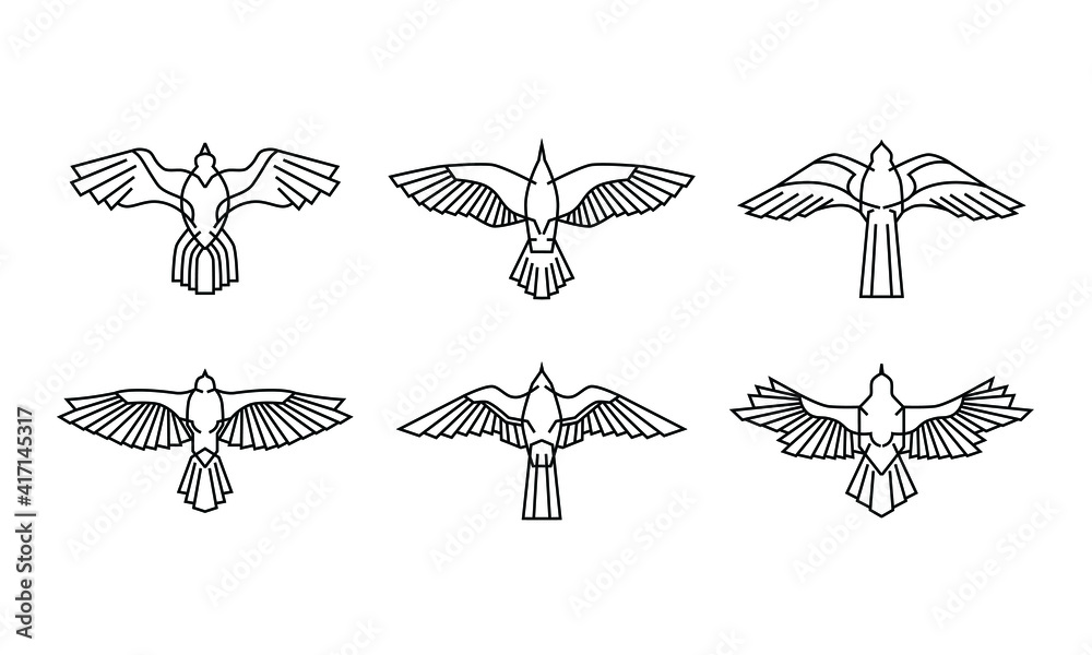 set of hawk icon logo. ancient Egypt illustration of falcon bird ...