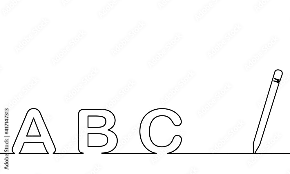 One line drawing style of the A B C capital letters with a pen that ...