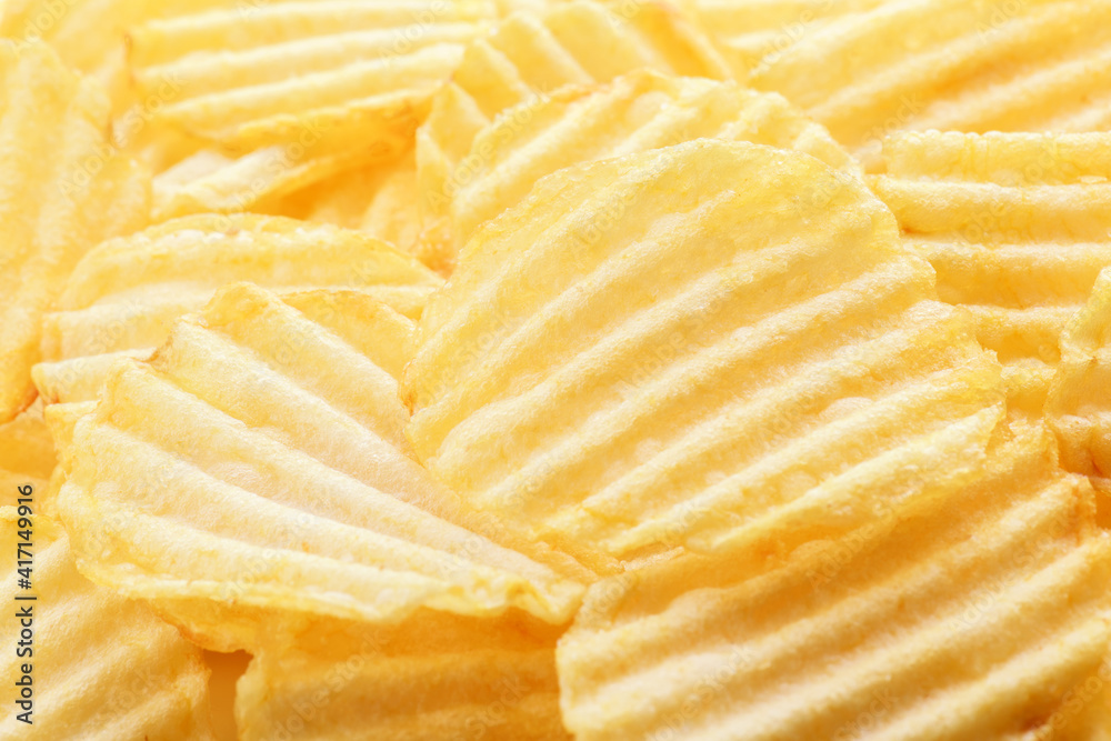 Potato chips pattern. Yellow corrugated salted potato chips as food ...