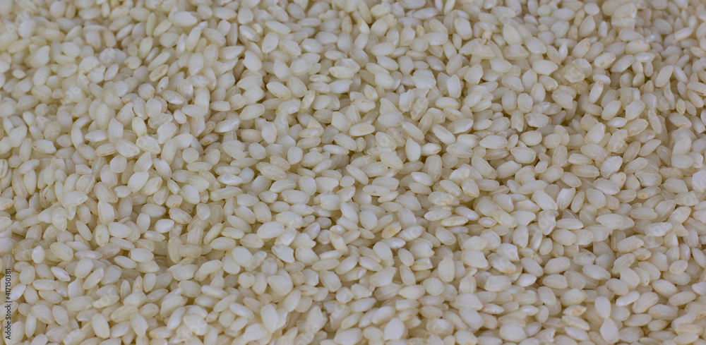 Uncooked arborio rice. Risotto rice on white background. Pile of ...