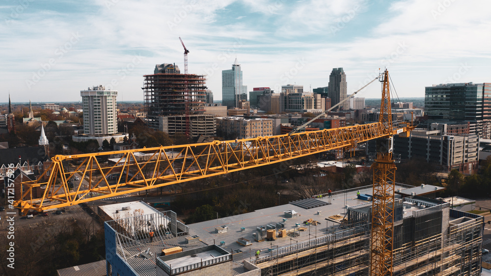Raleigh NC Urban Skyline Construction View of a Crane. United States of ...