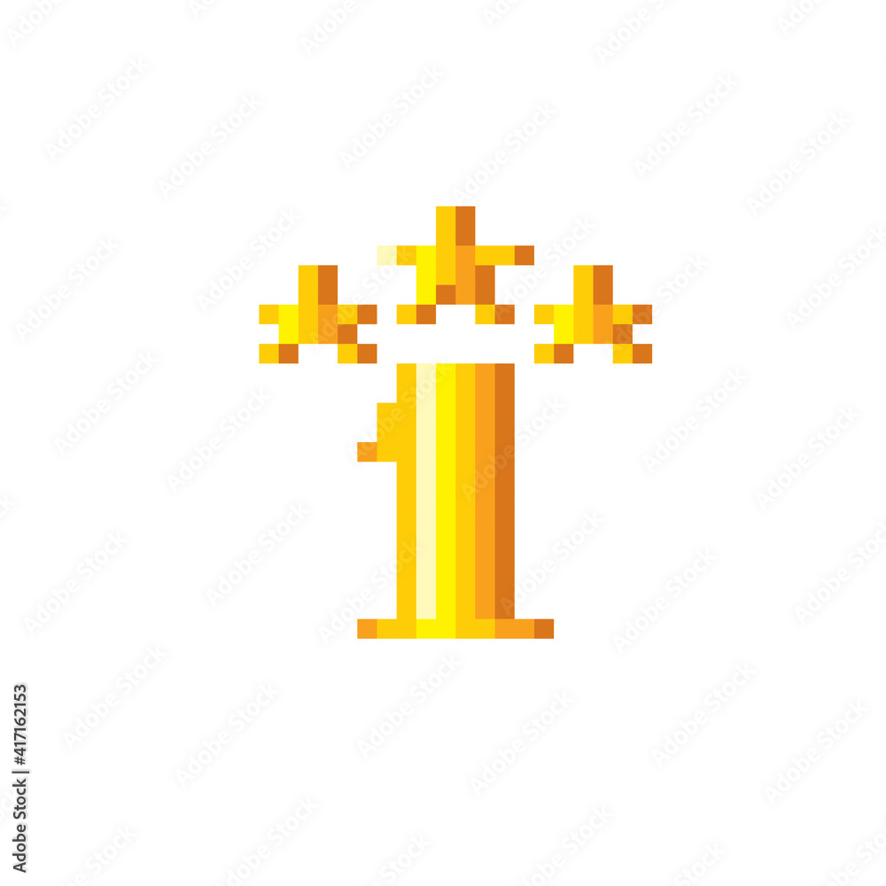 Gold Sign number one. Pixel art 8-bit style. Isolated vector ...