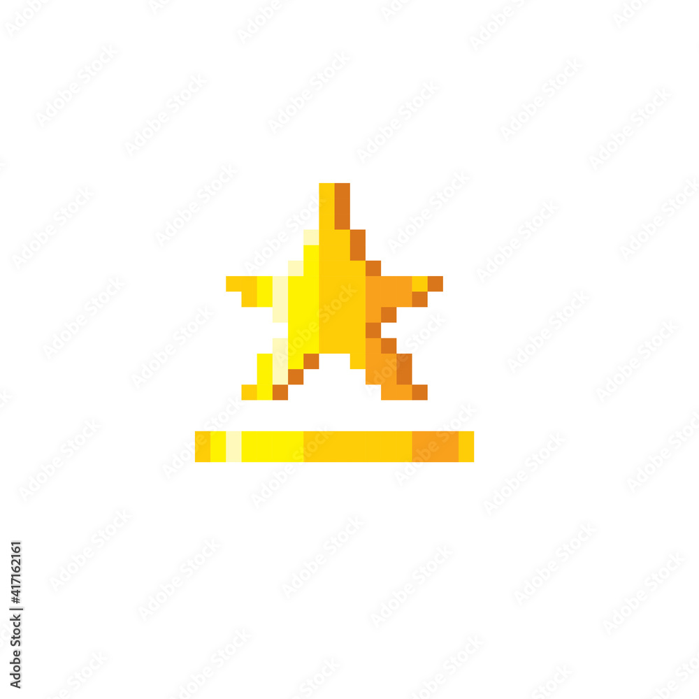 Gold star. Pixel art 8-bit style. Isolated vector illustration. Design ...
