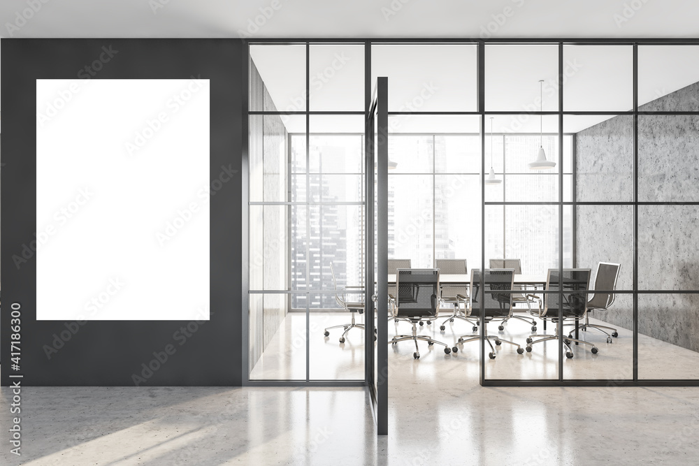 Mockup copy space in meeting room with furniture and city view Stock ...