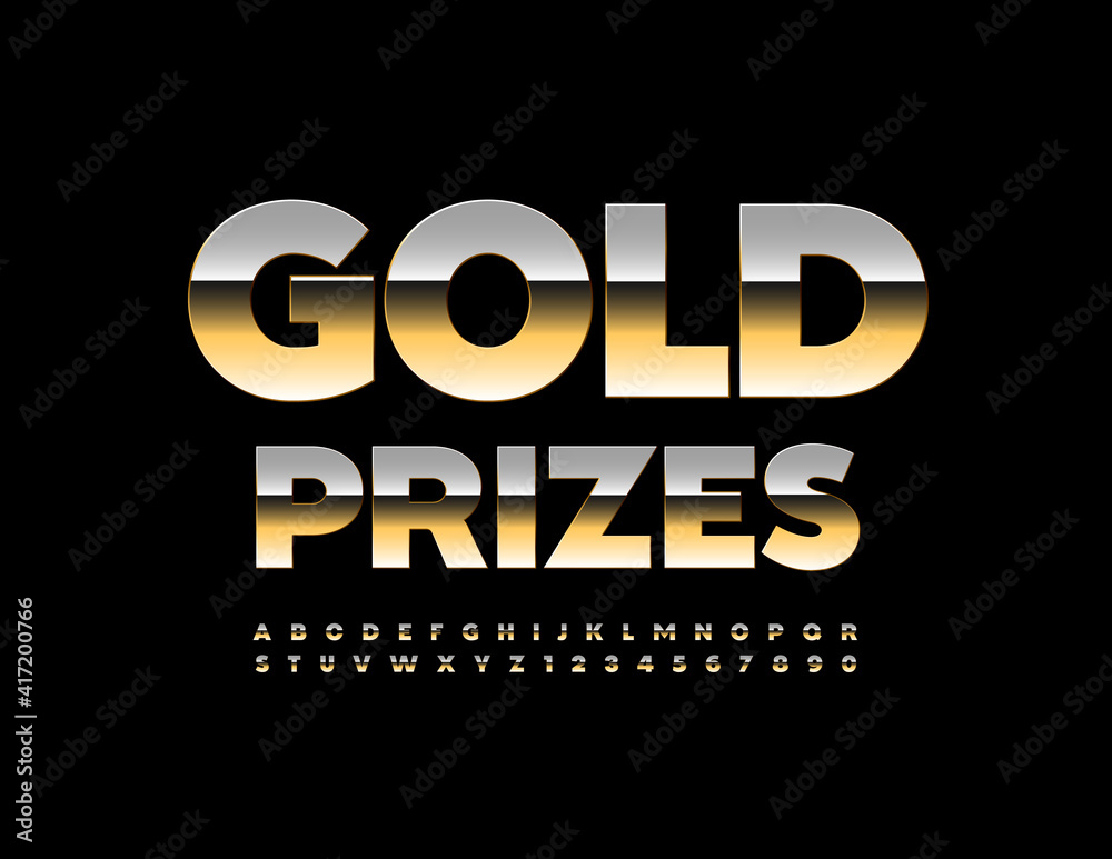 Vector elite banner Gold Prizes. Metallic glossy Font. Premium style ...