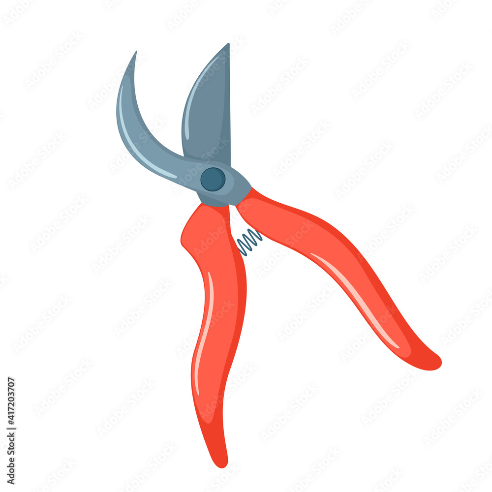 Pruner vector image. Red garden shears icon in cartoon style. Isolated ...
