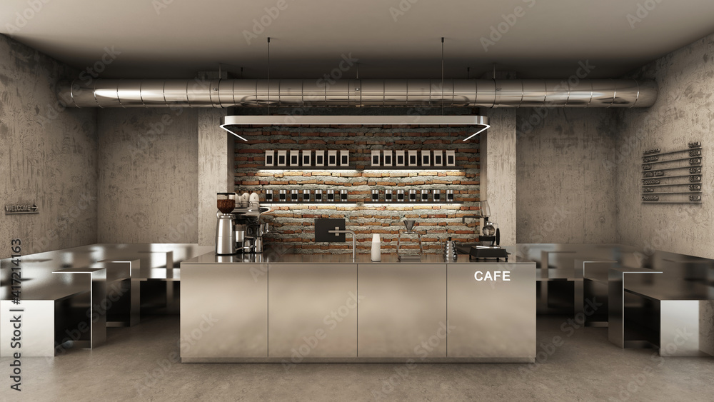 Cafe shop Restaurant design Modern and Loft,Counter steel text neon ...