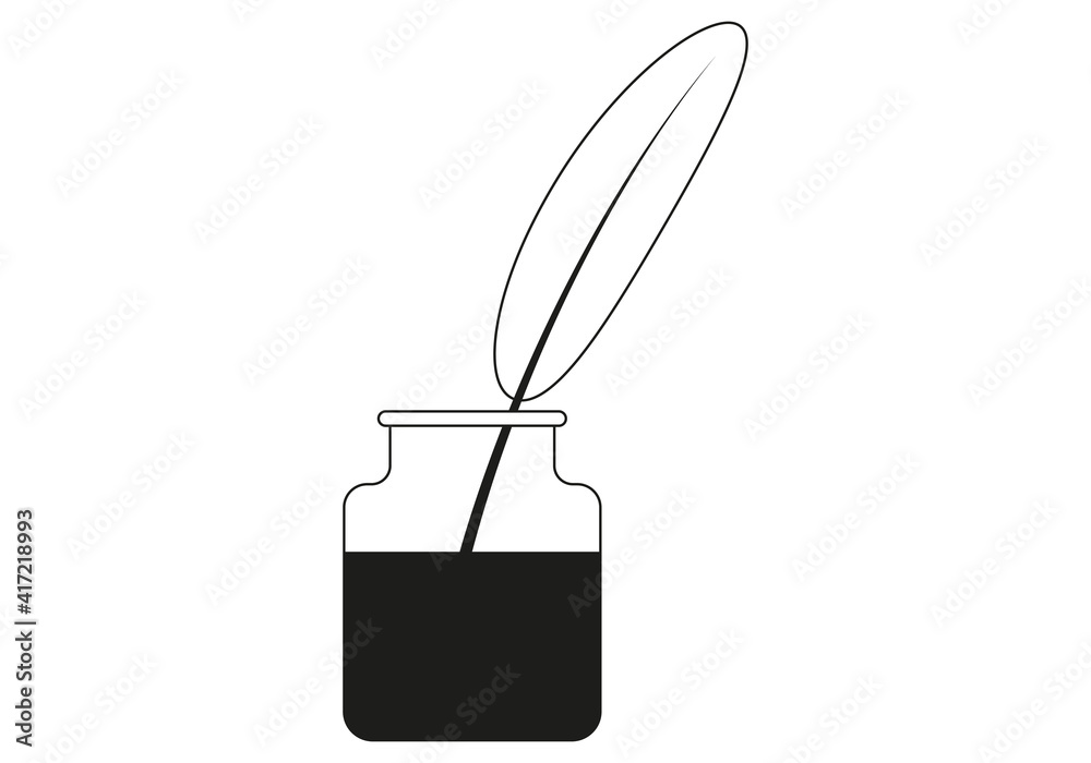 Icono negro de una pluma y un tintero. Stock Vector | Adobe Stock
