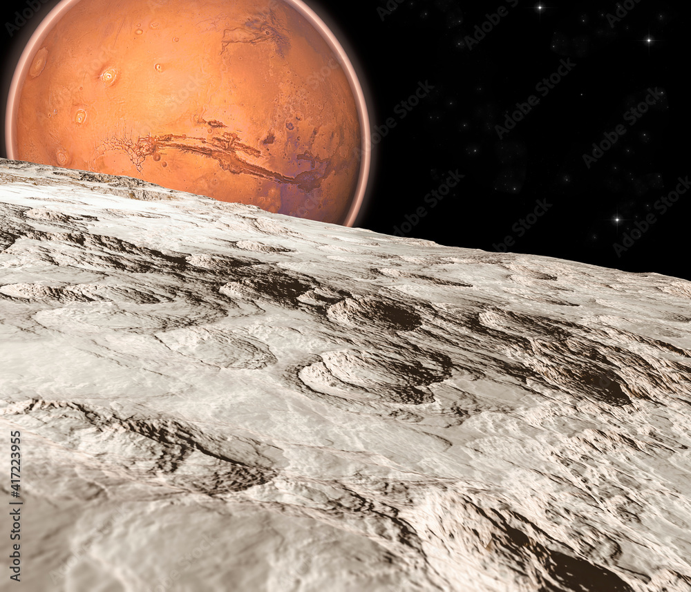 View of Mars seen from Phobos, Deimos the two moons of Mars, natural ...