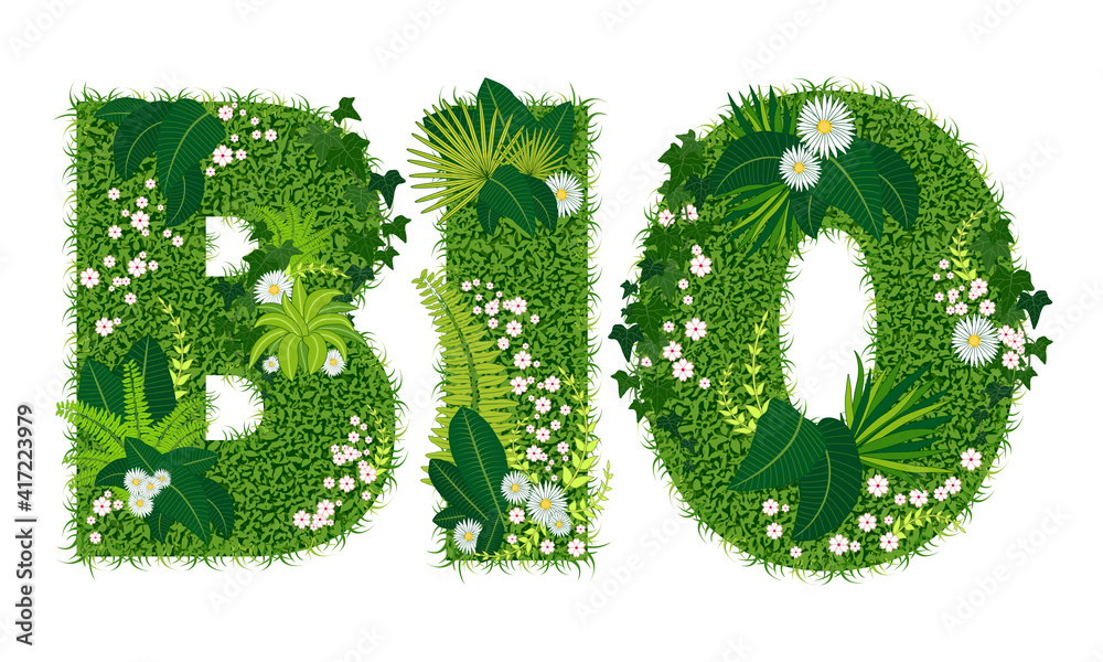 Mot « BIO » composé de lettres florales - illustration vectorielle d’un ...