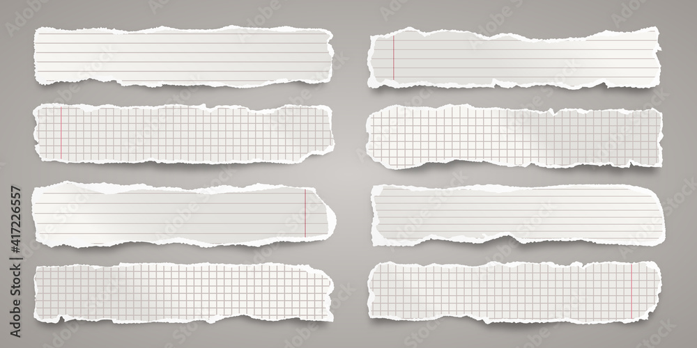 Long ripped paper strips. Realistic crumpled paper scraps with torn ...