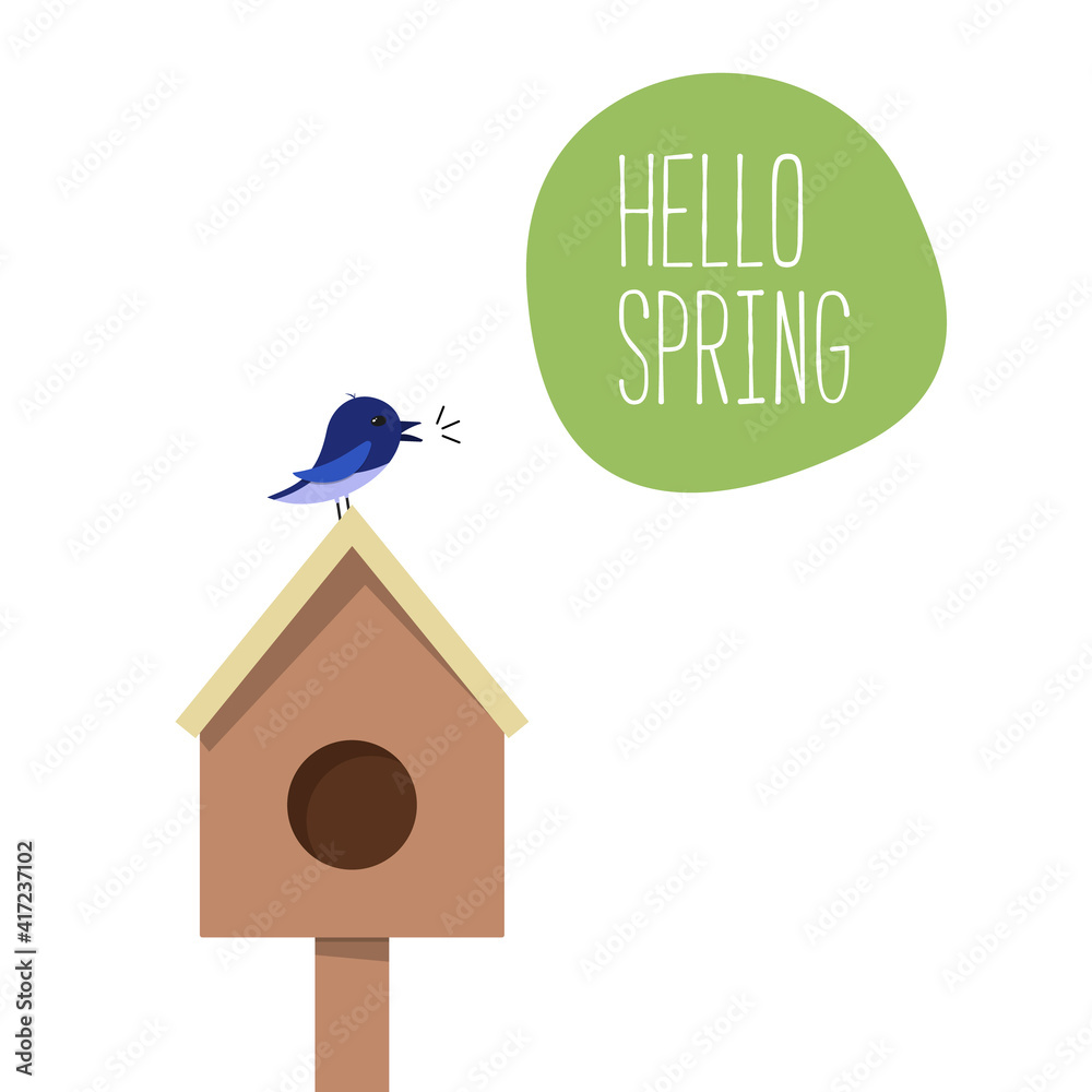 The bluebird stands on the feeder and chirps the 'Hello Spring' phrase ...