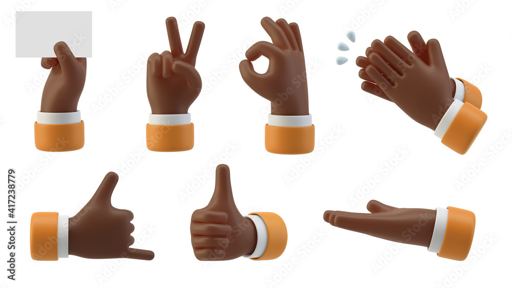 Black Hands Gestures 3D cartoon friendly funny style isolated on white ...