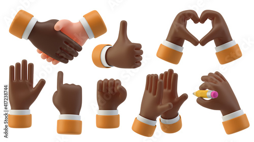 Black Hands Gestures 3D cartoon friendly funny style isolated on white ...