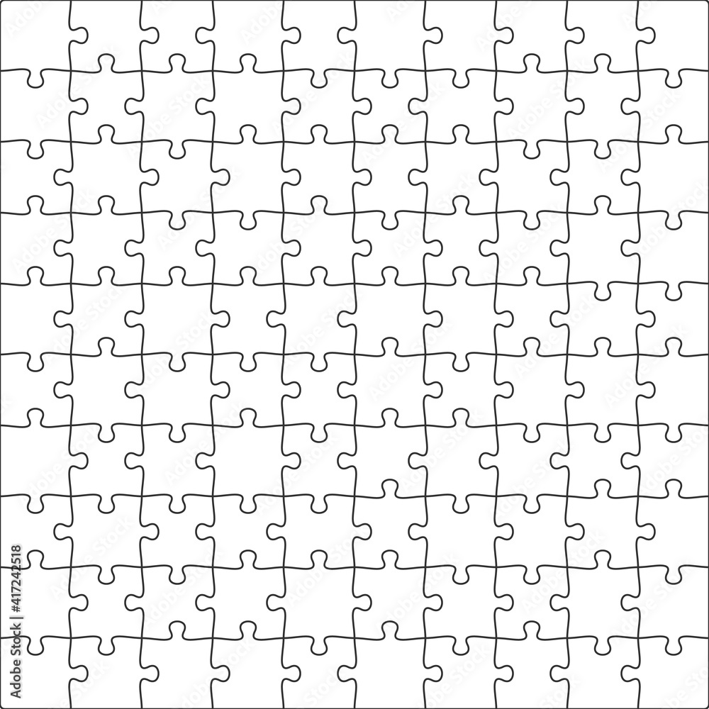 10x10 Jigsaw puzzle blank template background light lines. every piece ...