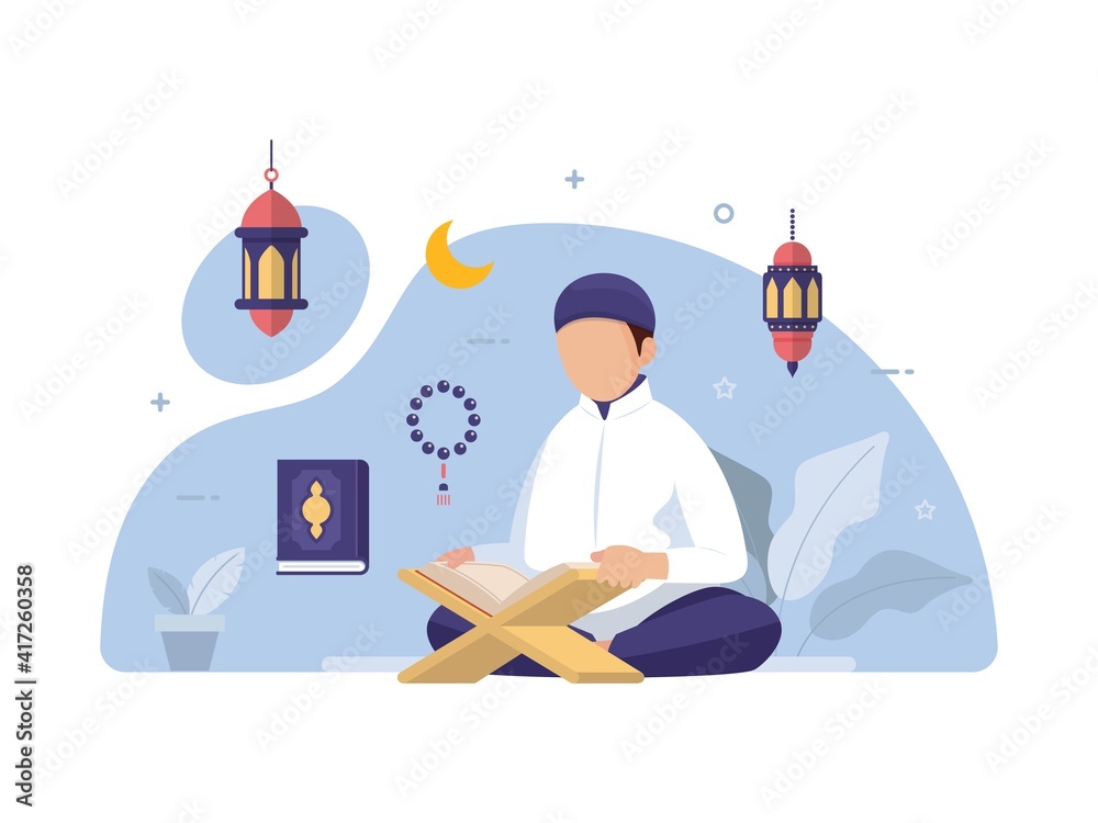 Muslim people reading and learning the quran islamic holy book design ...