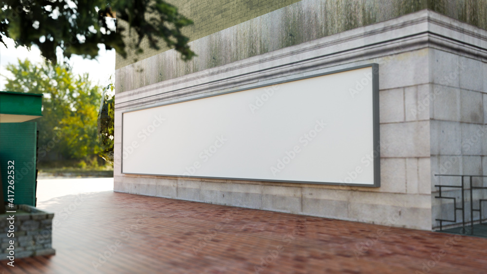 Mock up blank horizontal billboard on wall of building rendering Stock ...