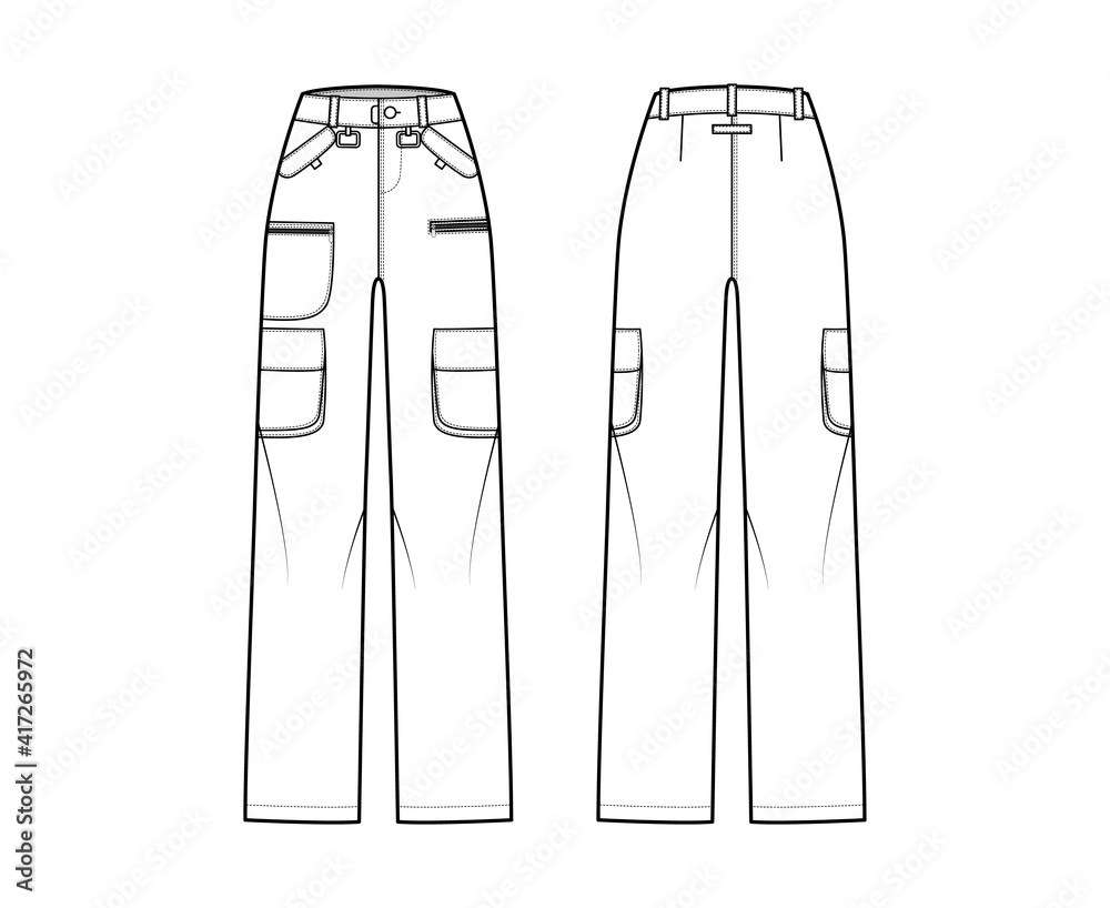 Ski pants technical fashion illustration with low waist, high rise ...