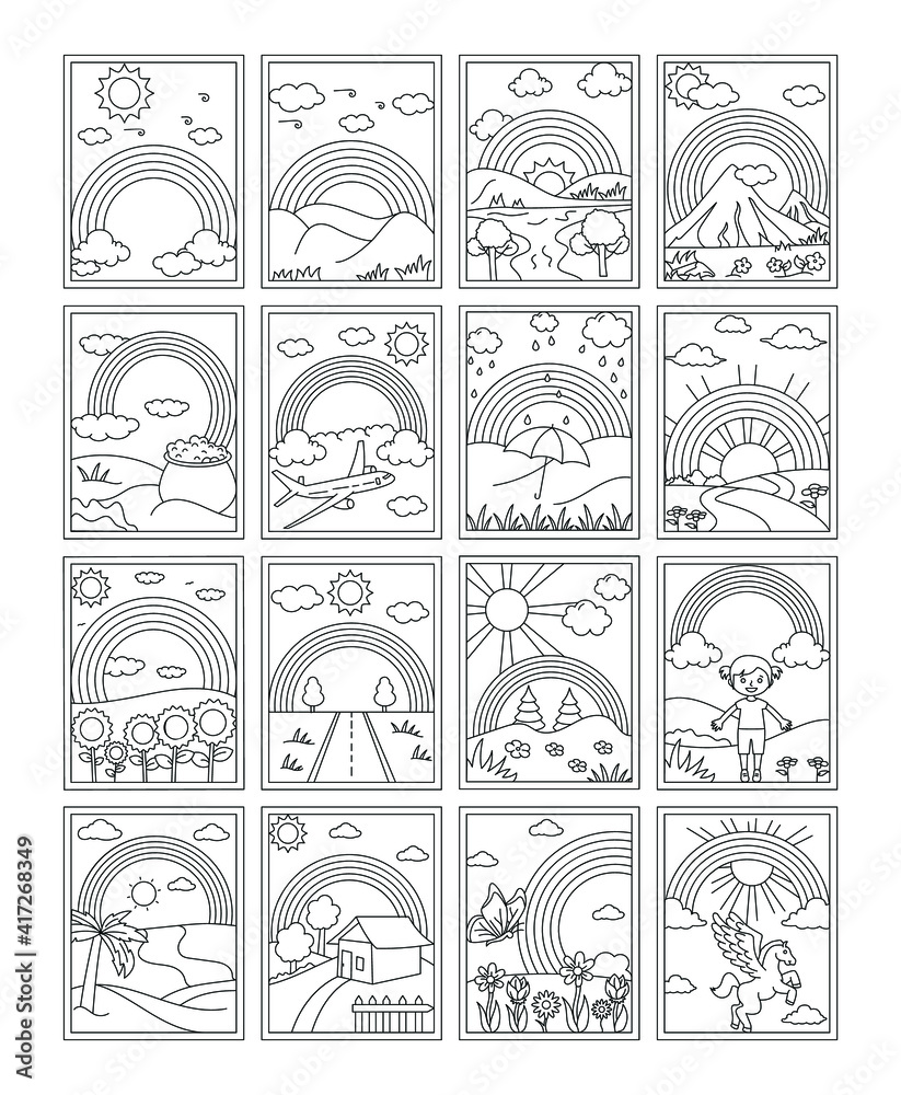 Rainbow Colouring Page Vector Designs Stock Vector | Adobe Stock
