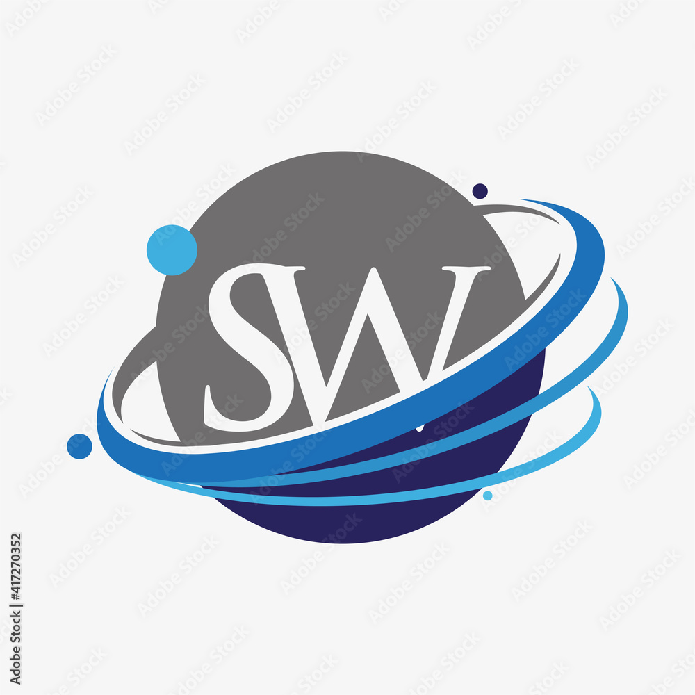 initial letter SW logotype company name colored blue and grey swoosh ...