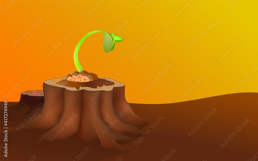 a strong seedling growing in the center trunk global warming. Growing ...