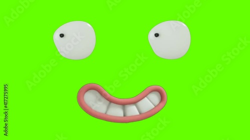 Funny Cartoon Face Reaction with eyes and mouth on green screen ...
