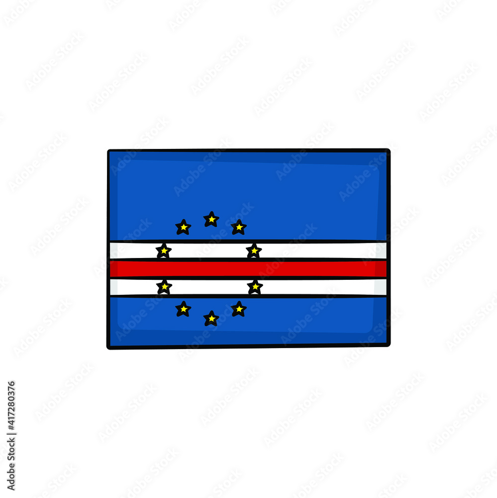 Cabo Verde flag in drawing style isolated vector. Hand drawn object ...