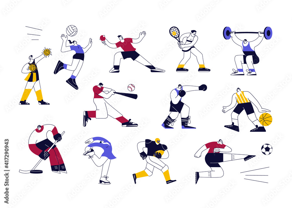 Set of male and female athletes. Team and Individual Sports characters ...
