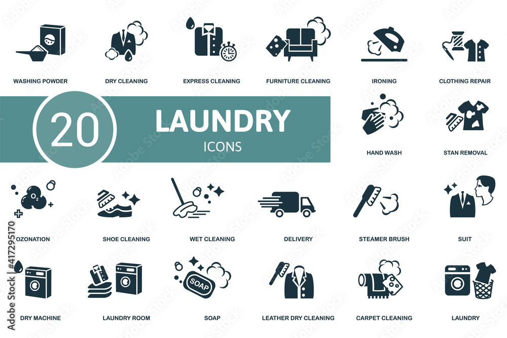 Laundry icon set. Contains editable icons laundry theme such as dry ...