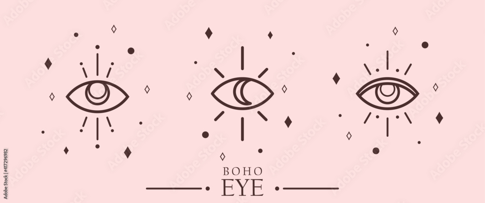 Mythical eye set for esoteric and occult. Magic eye line art collection ...
