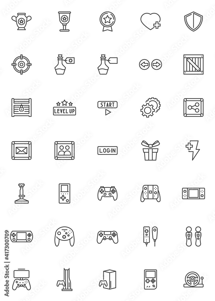 Video game line icons set. linear style symbols collection outline ...