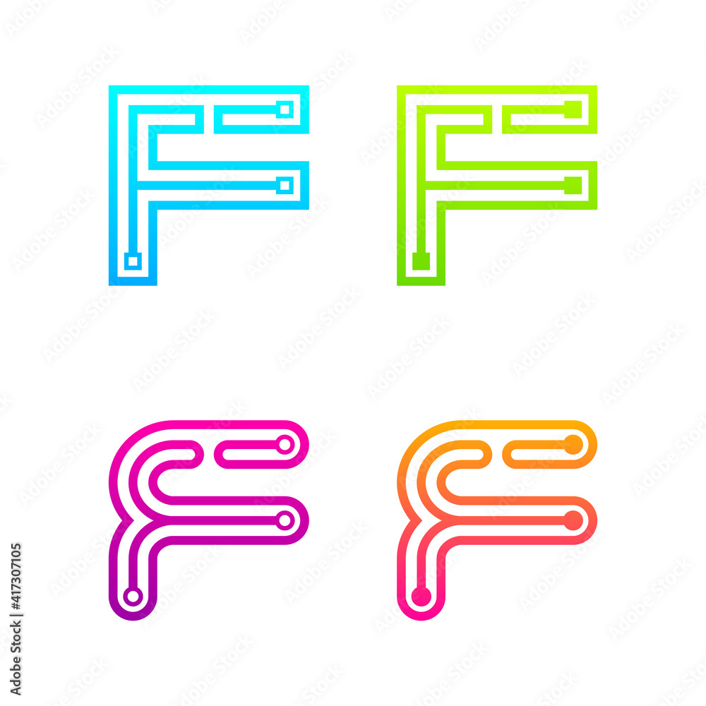 Letter F Colourful logotype with Three Line Dots Link logo, Square and ...