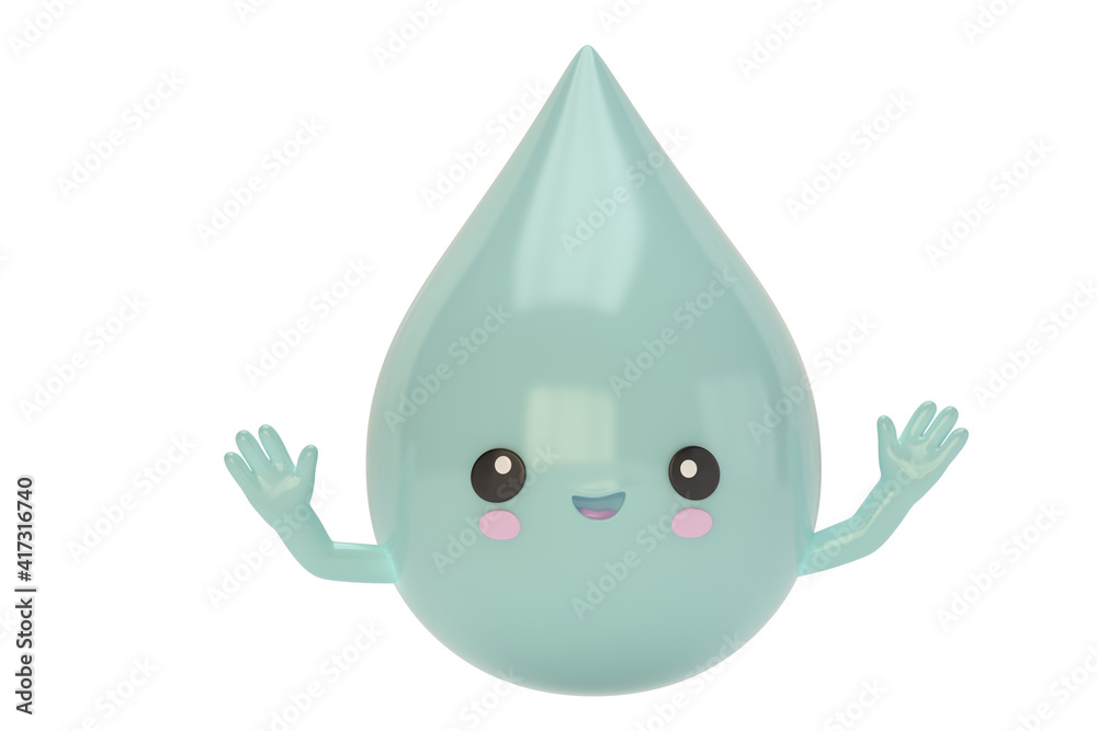 Cartoons Water droplets character Isolated On White Background, 3D ...