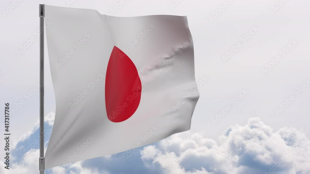 Japan flag on pole with sky background seamless loop 3d animation Stock ...