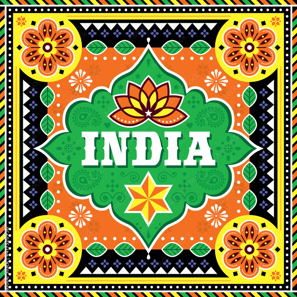 India vector design inspired by Pakistani or Indian truck art with ...