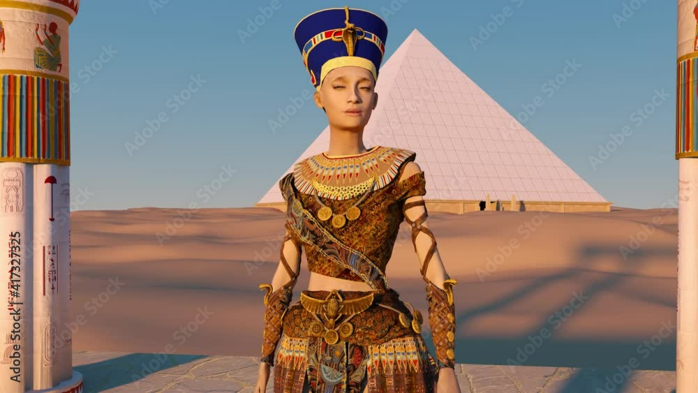 Vídeo do Stock: Queen Nefertiti in front of the great pyramid of Giza ...