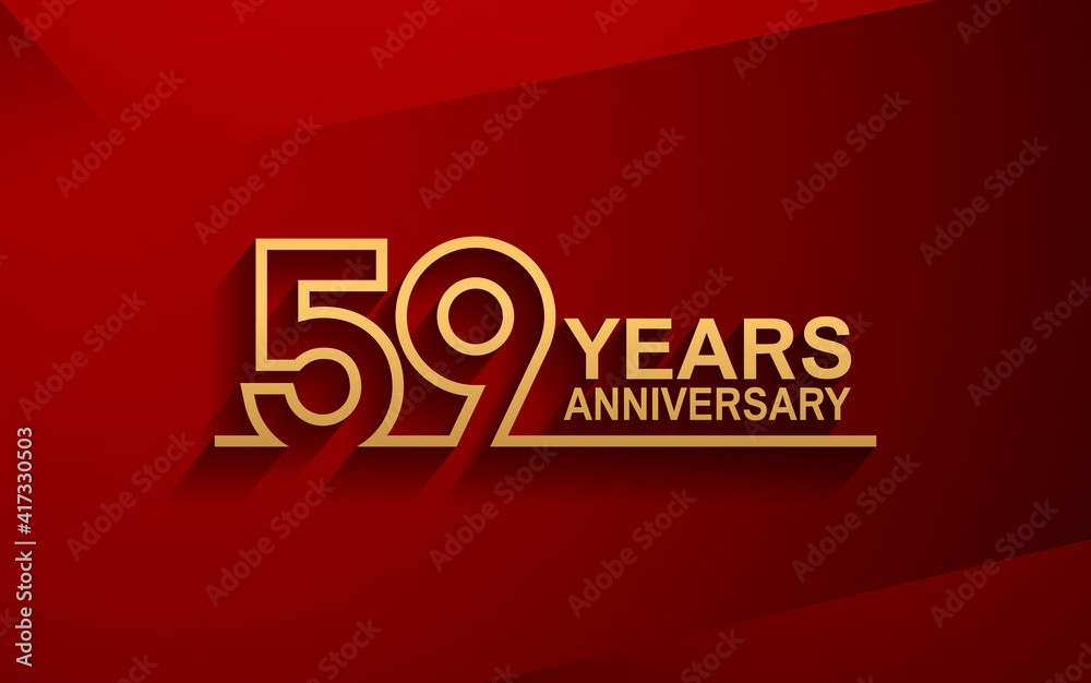 59 years anniversary line style design golden color with elegance red ...
