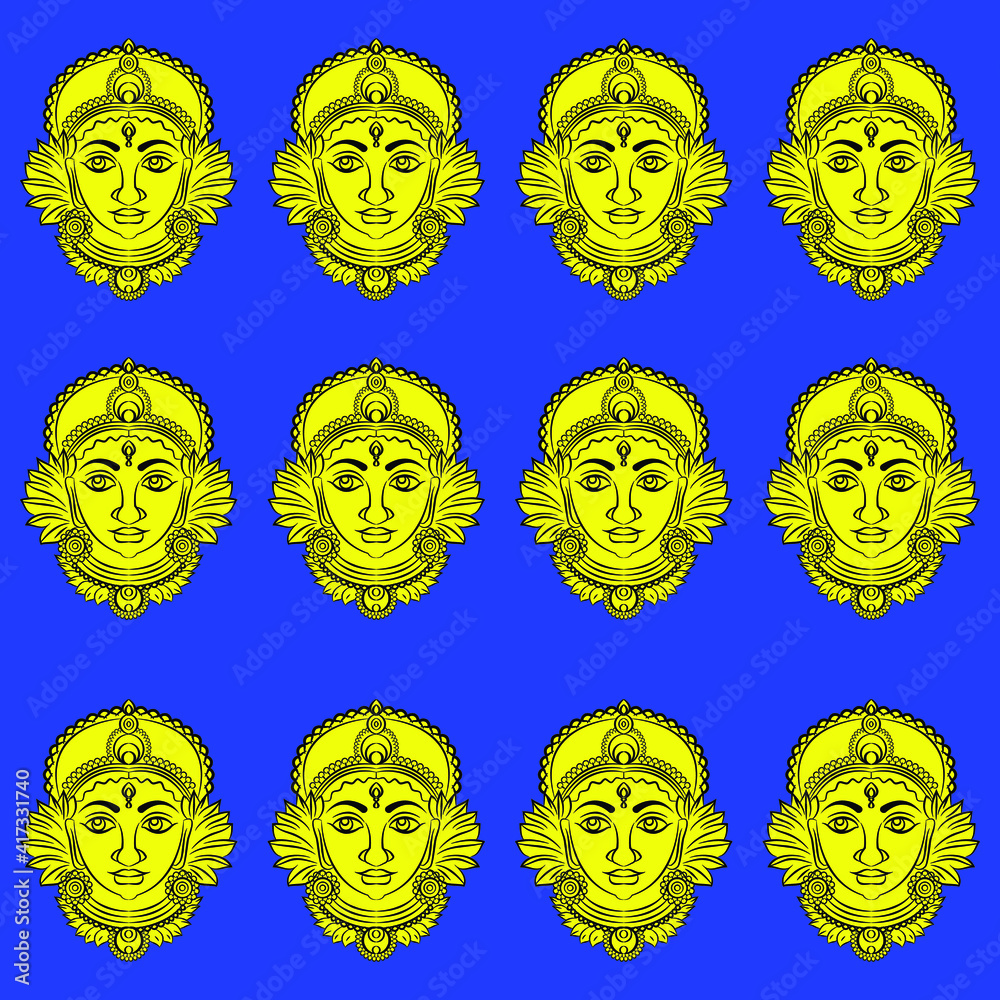 Goddess Laxmi's face, vector illustration for textile printing, logo ...