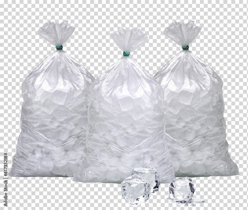 Ice cubes in plastic bag, bagged ice or packaged ice mock up on ...