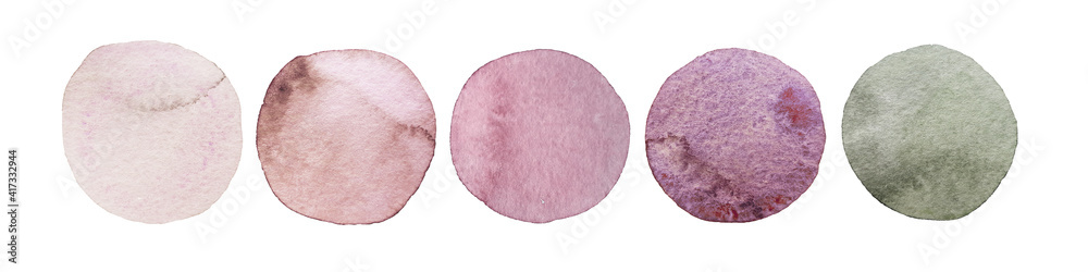 Watercolor dots set. Hand painted Spots on white background. Round ...