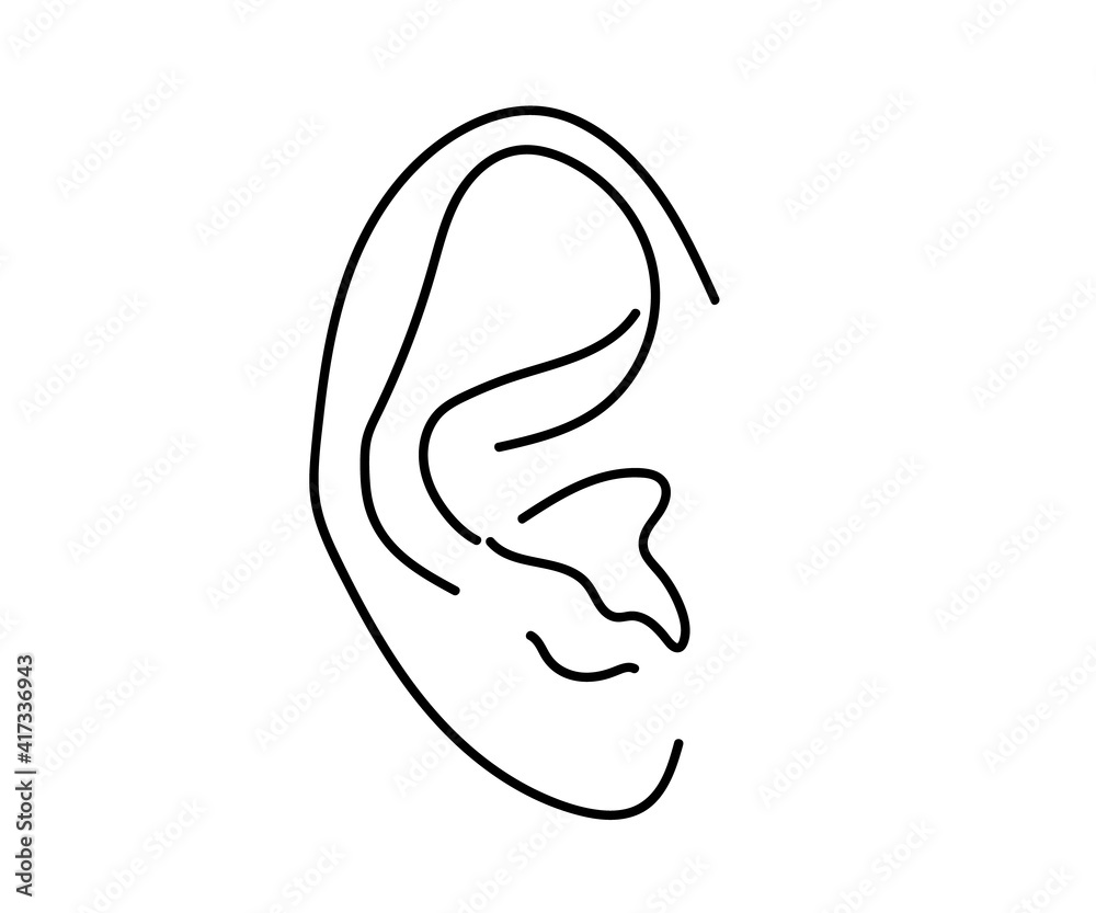 Human ear on a white background. Silhouette. Vector illustration. Stock ...